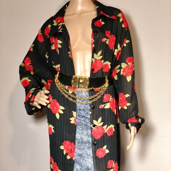 Vintage | Tops | Vintage Rose Button Down Blouse Duster Size X | Poshmark